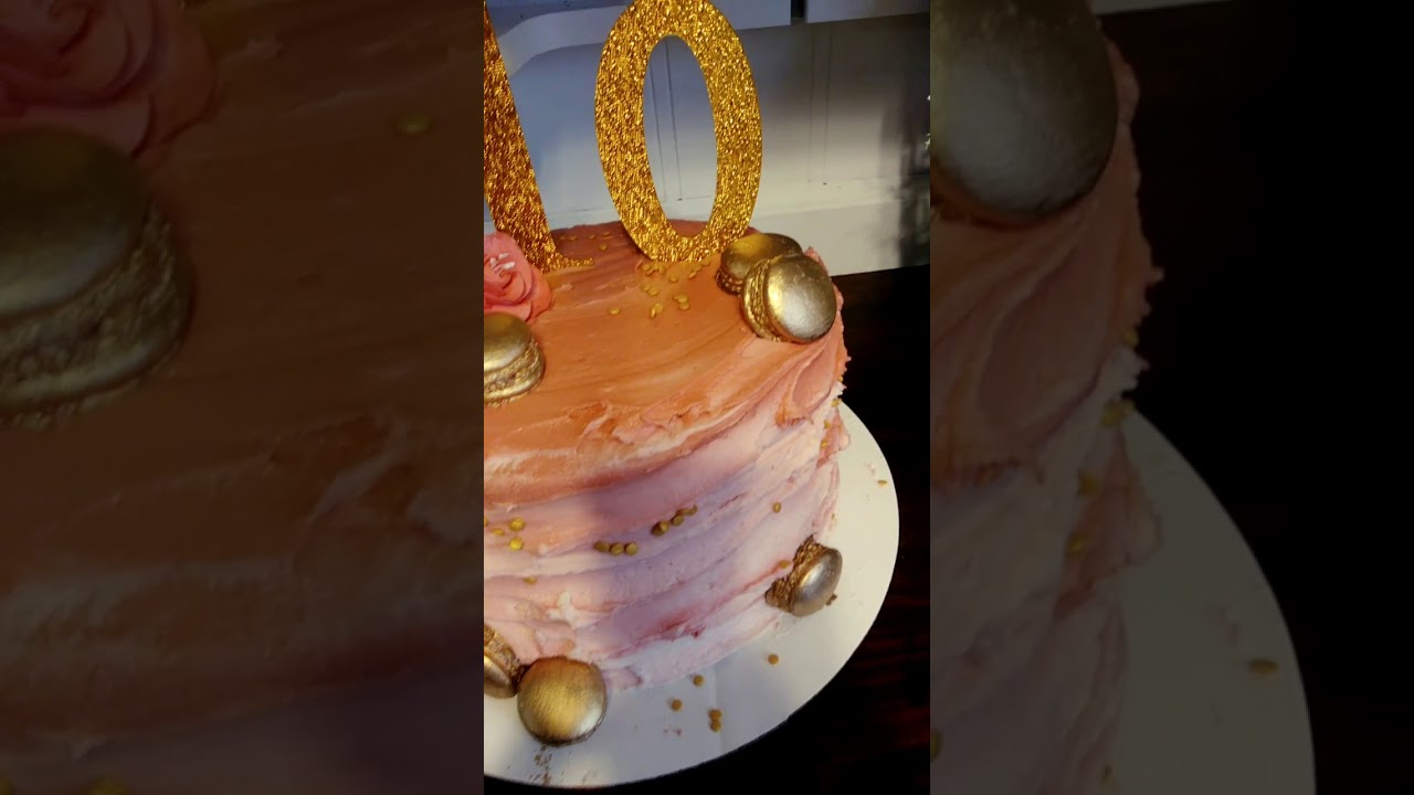 Rose gold cake! Buttercream rose gold and gold cake. Gumpaste flowers ...