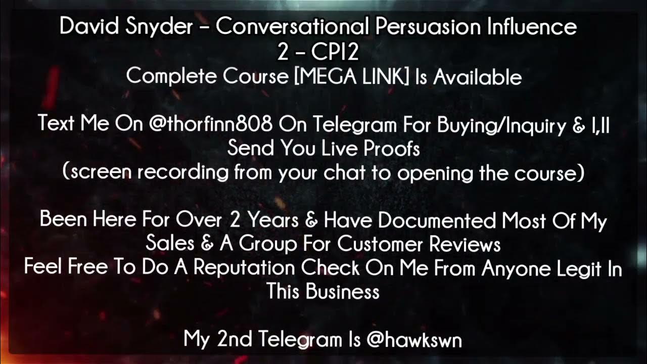 [99$]David Snyder – Conversational Persuasion Influence 2 – CPI2 Course Download - YouTube
