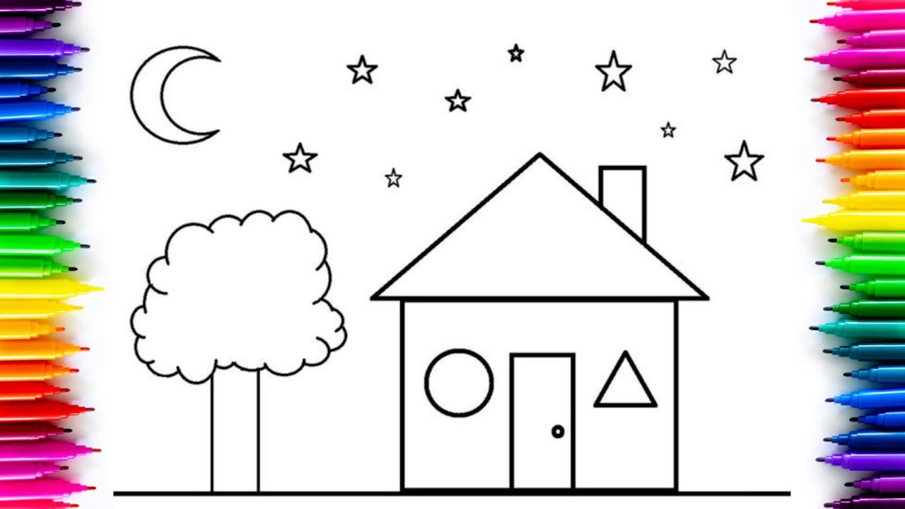 how to draw house from shapes - drawing and coloring for kids and ...