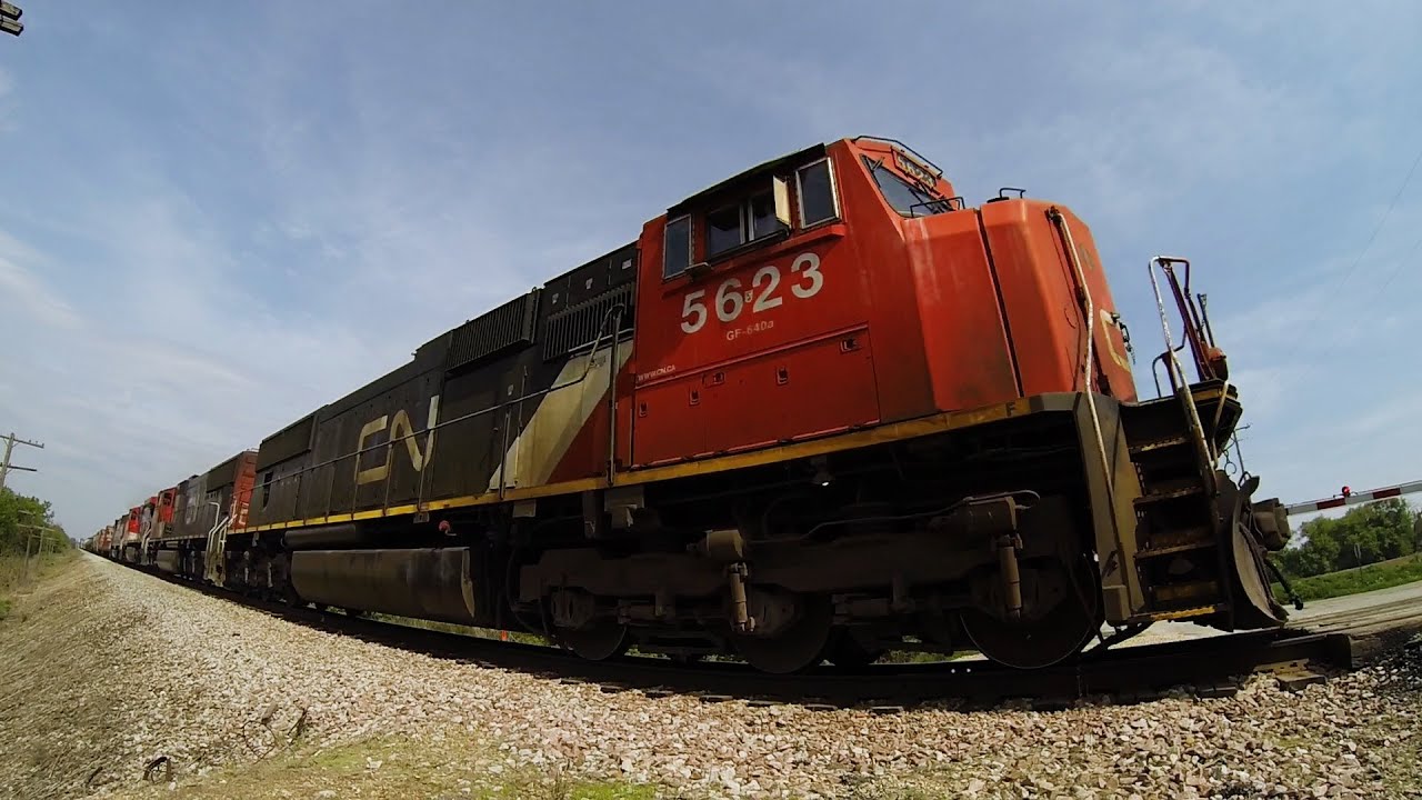 CN 5623 East and IC&E 6458 West, Ultra-wide Views on 5-19-2013 - YouTube