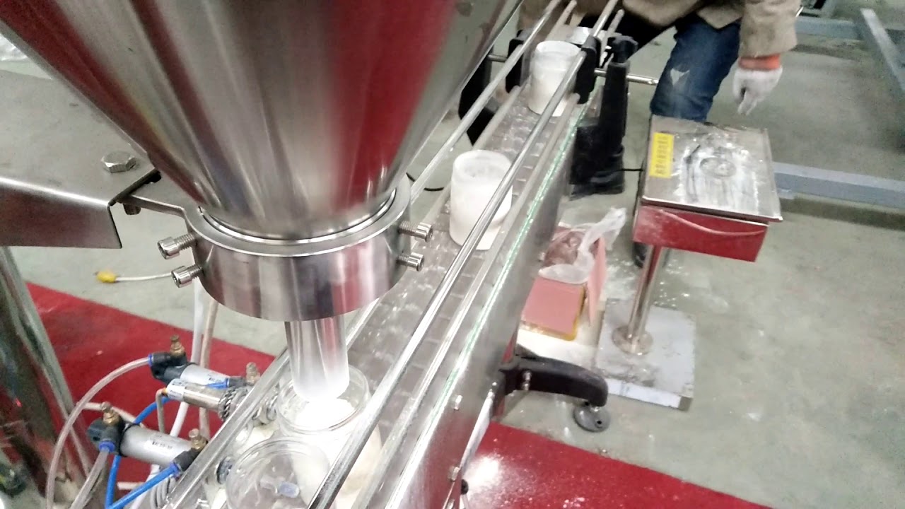powder filling machine with conveyor - YouTube