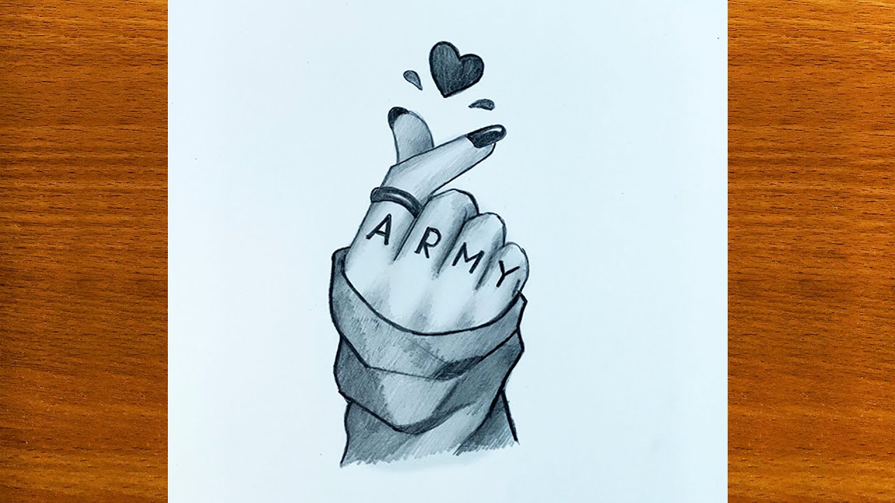 Pencil sketch of BTS Army || BTS drawing easy || Korean tumblr Heart ...