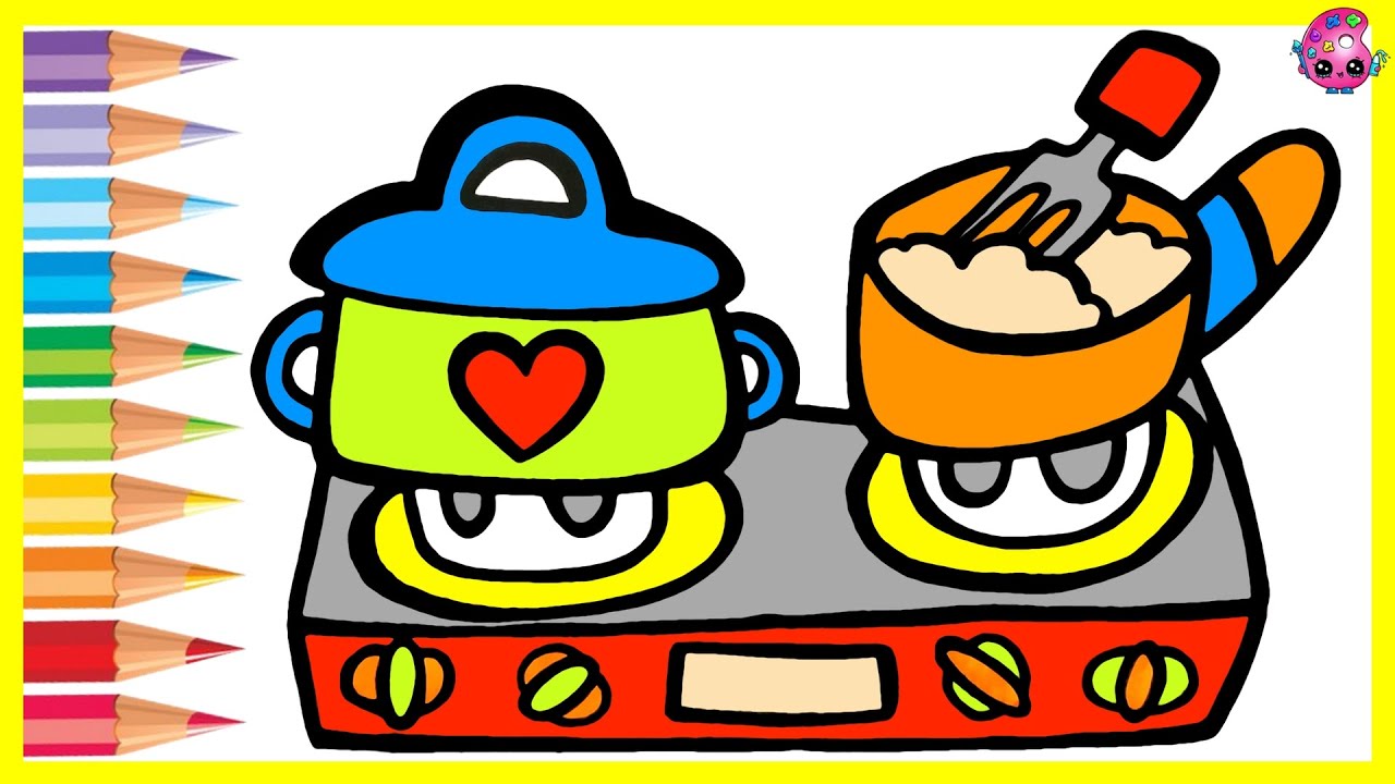 How to Draw a Pot and Oven for Kids | Coloring Book for Baby ...