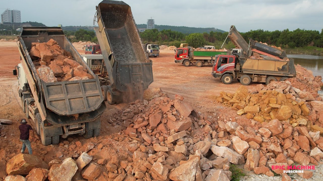 Special Dump Truck Unloading Big Stone Bulldozer Moving Stone! - YouTube