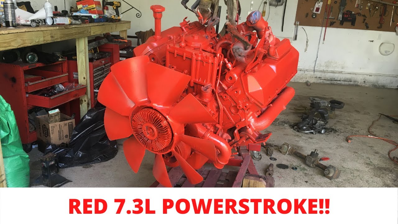 Painting My 7.3 Powerstroke Engine RED - YouTube