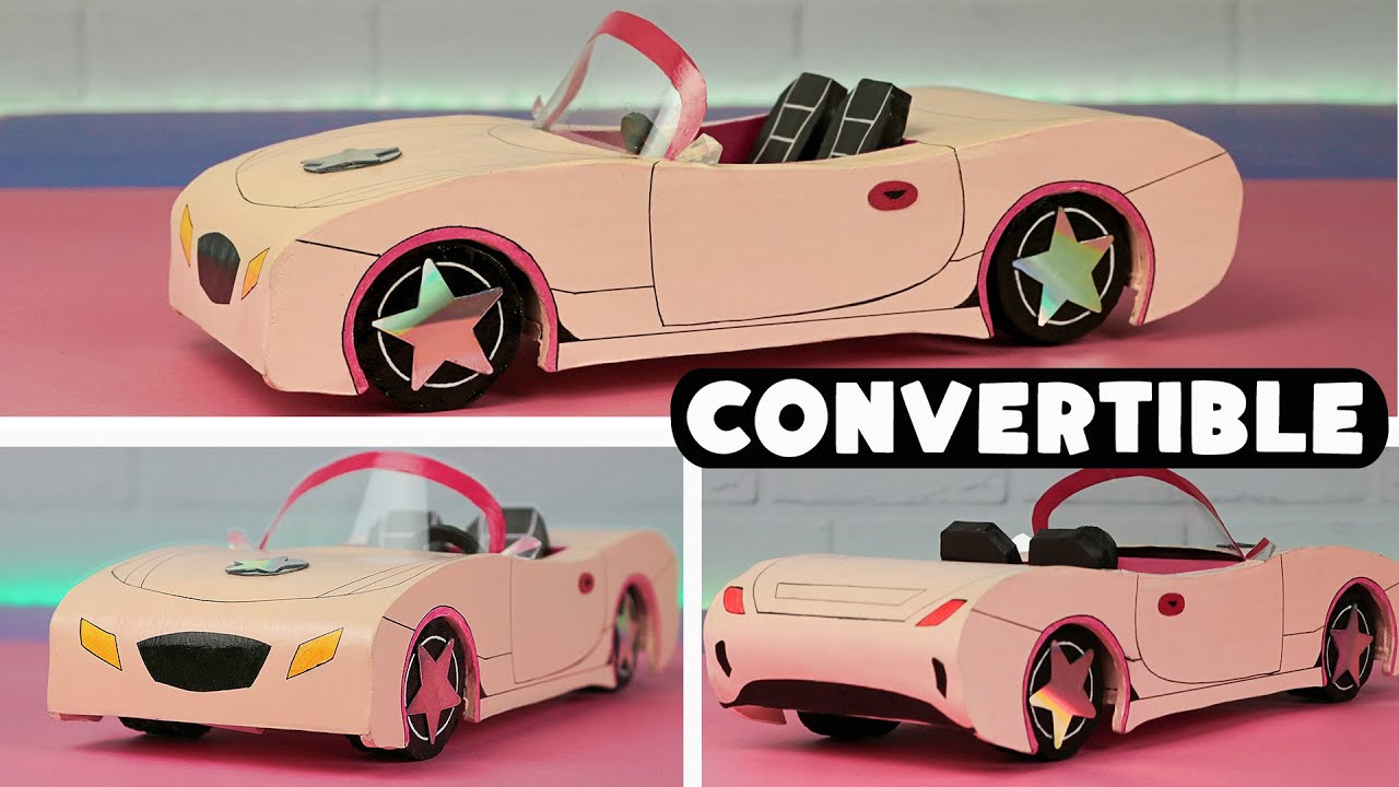 How to make a Convertible Car 🚗Easy cardboard toy for dolls Barbie♻ ...