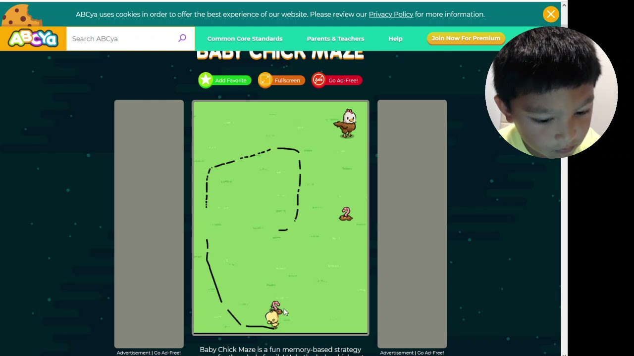 Aadit plays 'Baby Chick Maze' on ABCya - YouTube