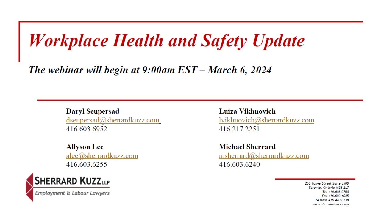 Workplace Health and Safety Update - YouTube