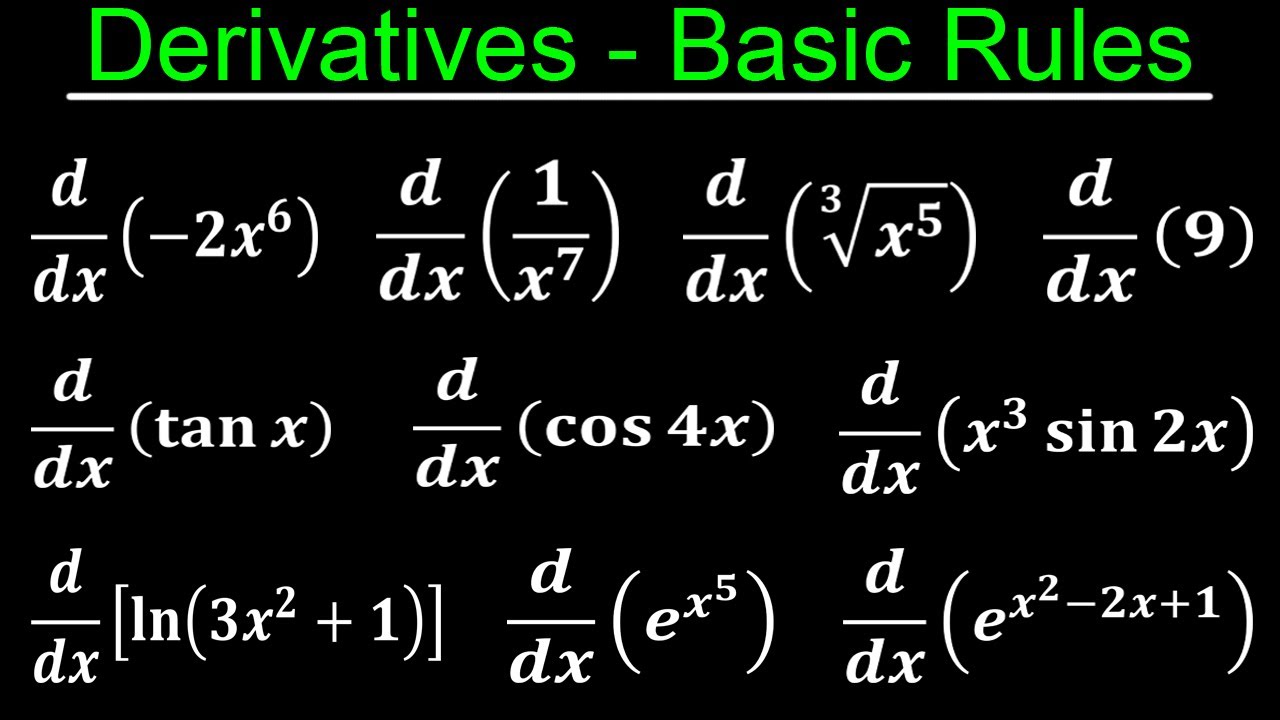 Basic Differentiation Rules Derivatives With Plenty Of Examples Youtube