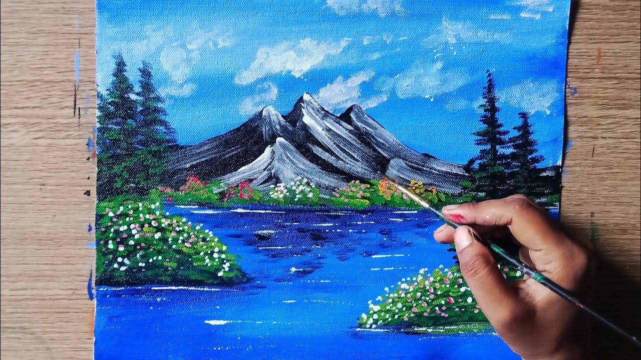 Mountain landscape painting easy||acrylic painting for beginners - YouTube