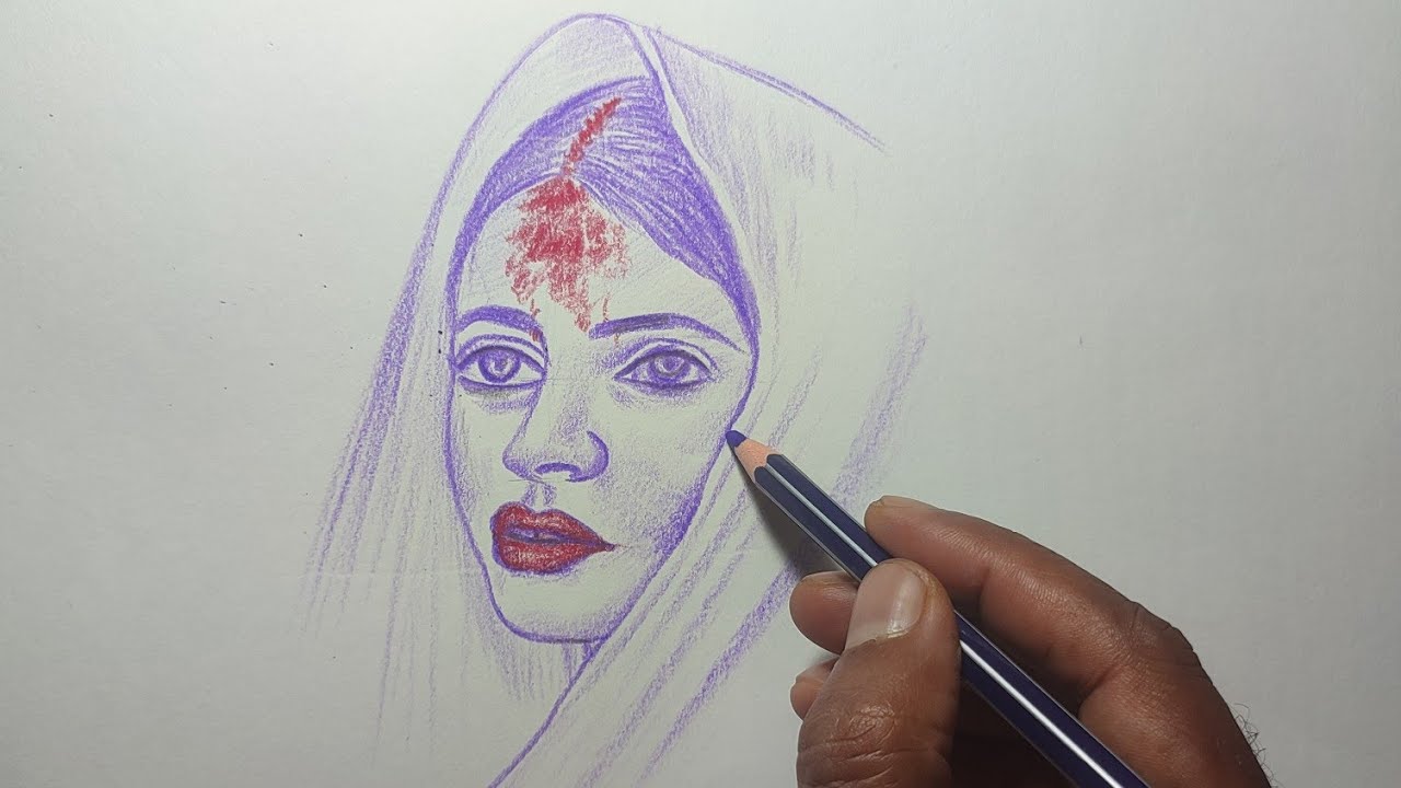 How to Draw Indian Women Drawing Step by Step Very Easy for beginners ...