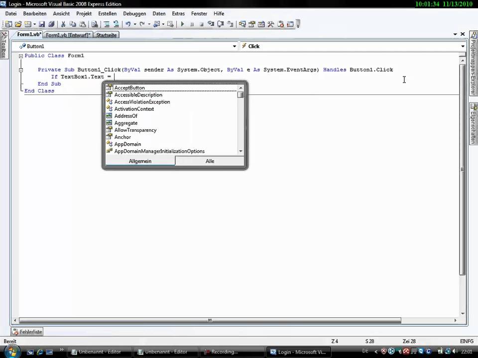 Visual Basic 2008 Login erstellen - YouTube