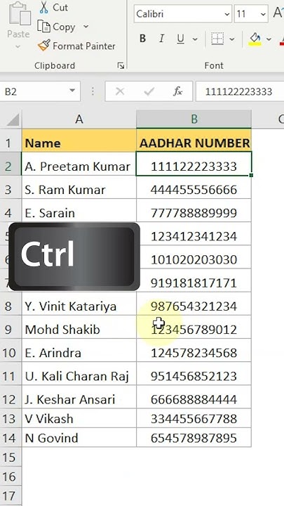 Aadhar Card Number Format Excel Telugu I Aadhar Number Excel #Shorts - YouTube