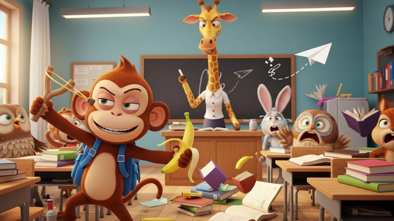 Monkey Goes to School and Everything Goes WRONG! 😂 | 3D Cartoon for ...