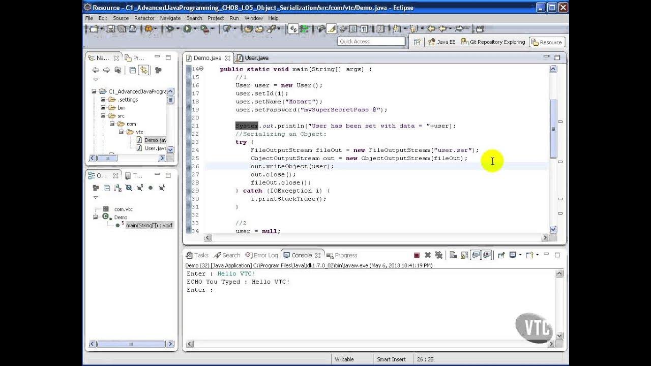 Advanced Java tutorial - Object Serialization - YouTube