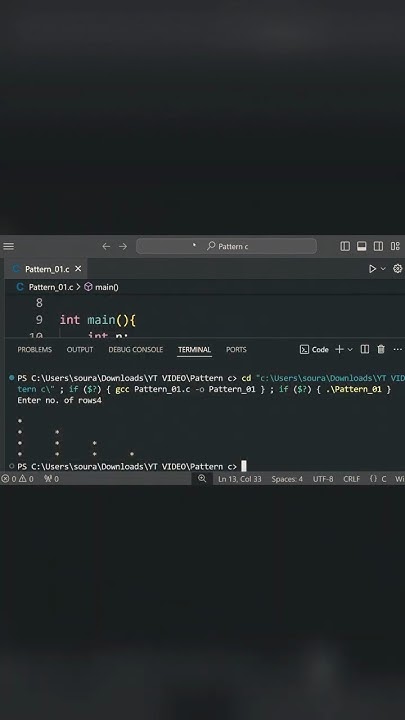 Pattern Printing In C Programming Shorts Trending Cprogramming Clanguage Coding Youtube