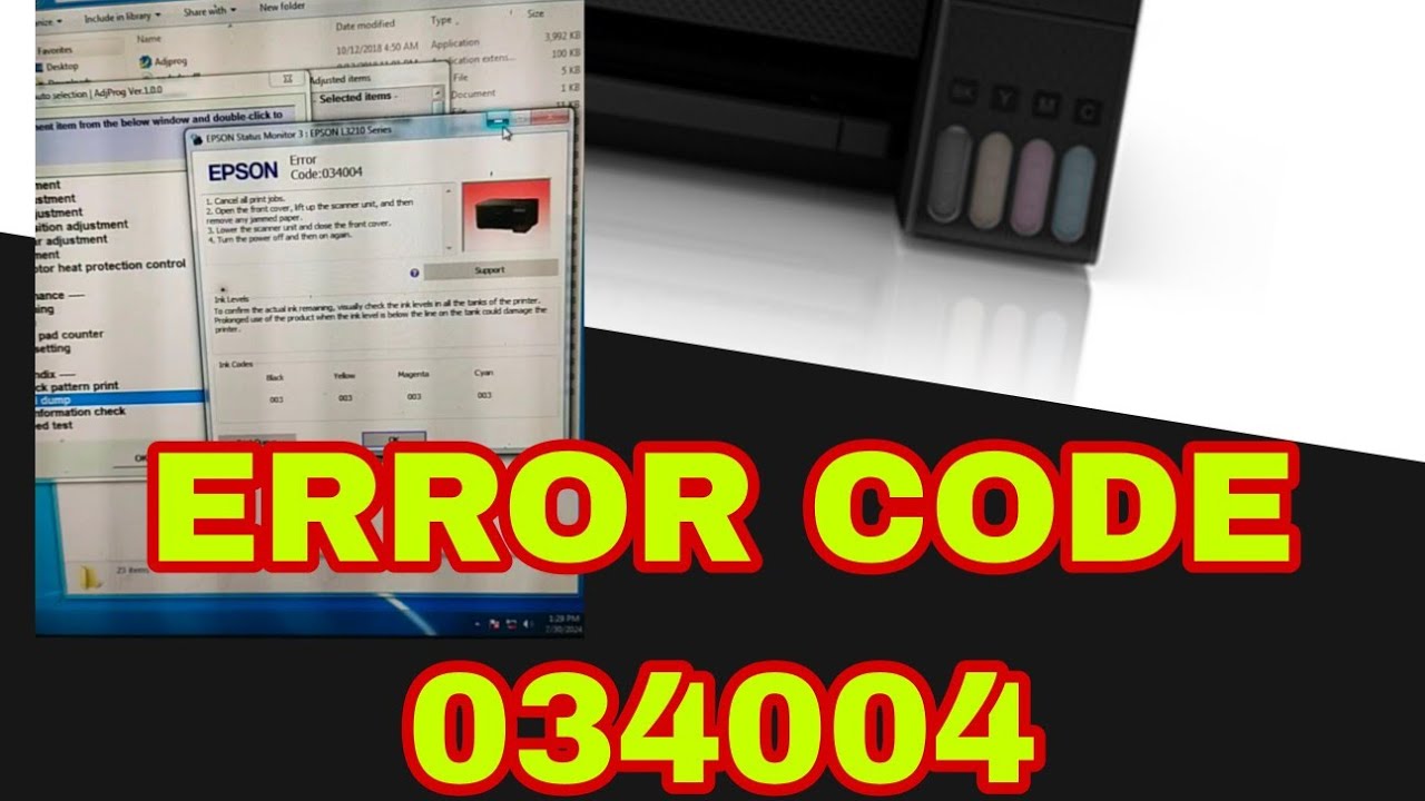 EPSON L3210 ERROR CODE No. 034004 - YouTube