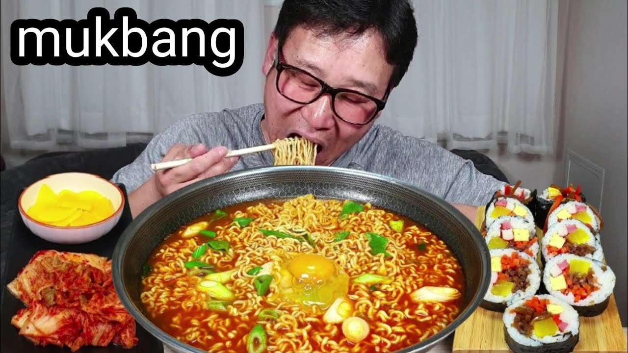 꼬들꼬들 신라면에 김밥(ft 김치 단무지)먹방🤓 Spicy Ramen gimbap | REAL SOUND MUKBANG ...
