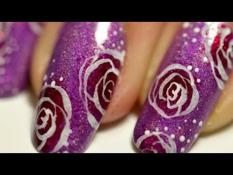 Easy Nail art flower roses - YouTube