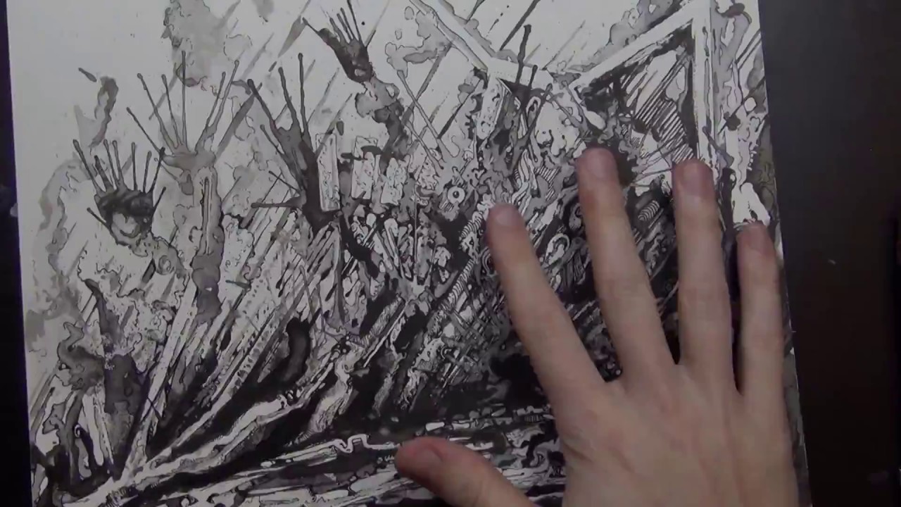 Drawing A Crazy Spooky Abstract Battle Scene with Tape and Inkwashes ...