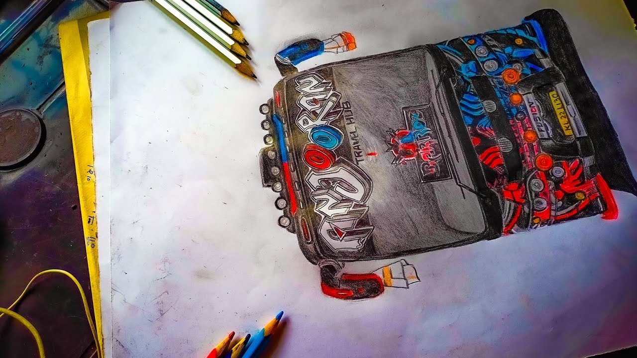 KERALA TOURIST BUS DRAWING ️🚌 ANJOORAN TRAVEL HUB ️💙 Barroz ️💙 - YouTube