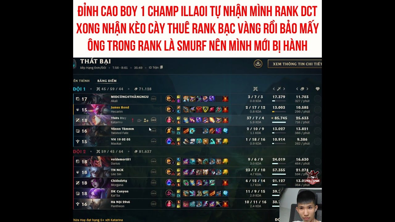 [LMHT] Streamer 1 Champ Illaoi Anh Mực - Cày Thuê Rank Vàng Bị Ăn Hành ...