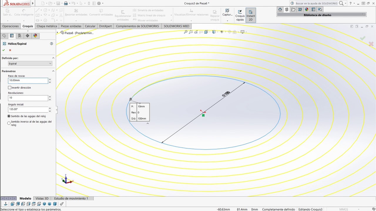 Solid Works Tutorial 017 Curvas hélice y espiral - YouTube