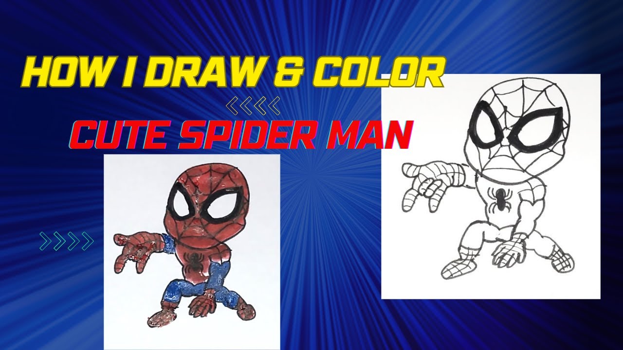 How to draw and color cute little spiderman for kids - YouTube