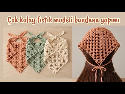 İNANILMAZ KOLAY FISTIK MODELİ BANDANA YAPIMI.✨️🧶 #örgü #bandana #crochet #headband 