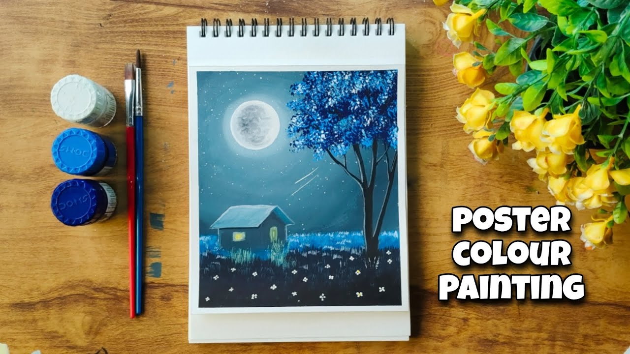 Moonlight Drawing 🌕/ Moonlight Painting/ Moonlight Scenery/ Poster ...