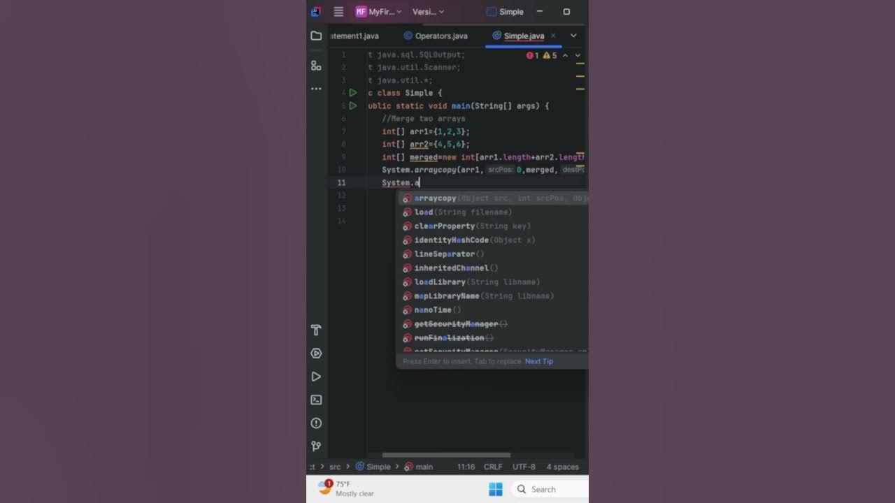 Merge two arrays in java #programming #coding #trending #viralshorts #javacodinginterview # ...