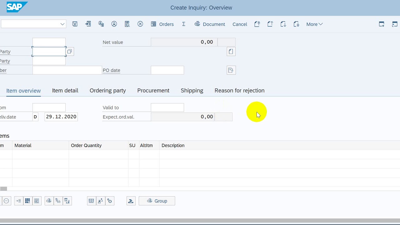 SCM600-Exercise 11.1 Input Inquiry for Presales Processing (SAP SD ...