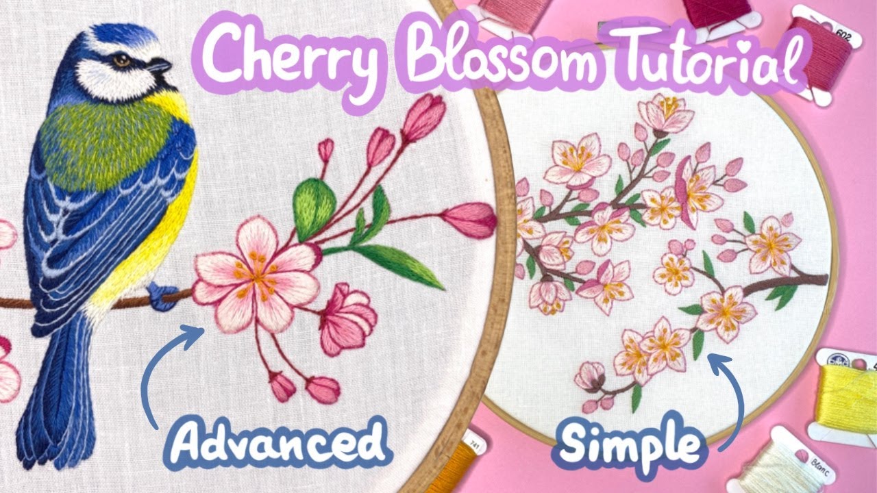 Advanced Cherry Blossom Embroidery Tutorial 🌸 How to Stitch Wrapped ...