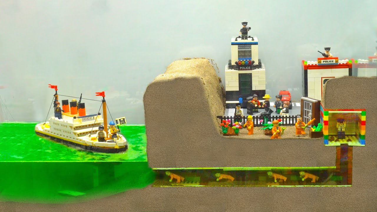 Dam Collapses Diorama and Titanic Lego Ship Sinks - Lego City Prison ...
