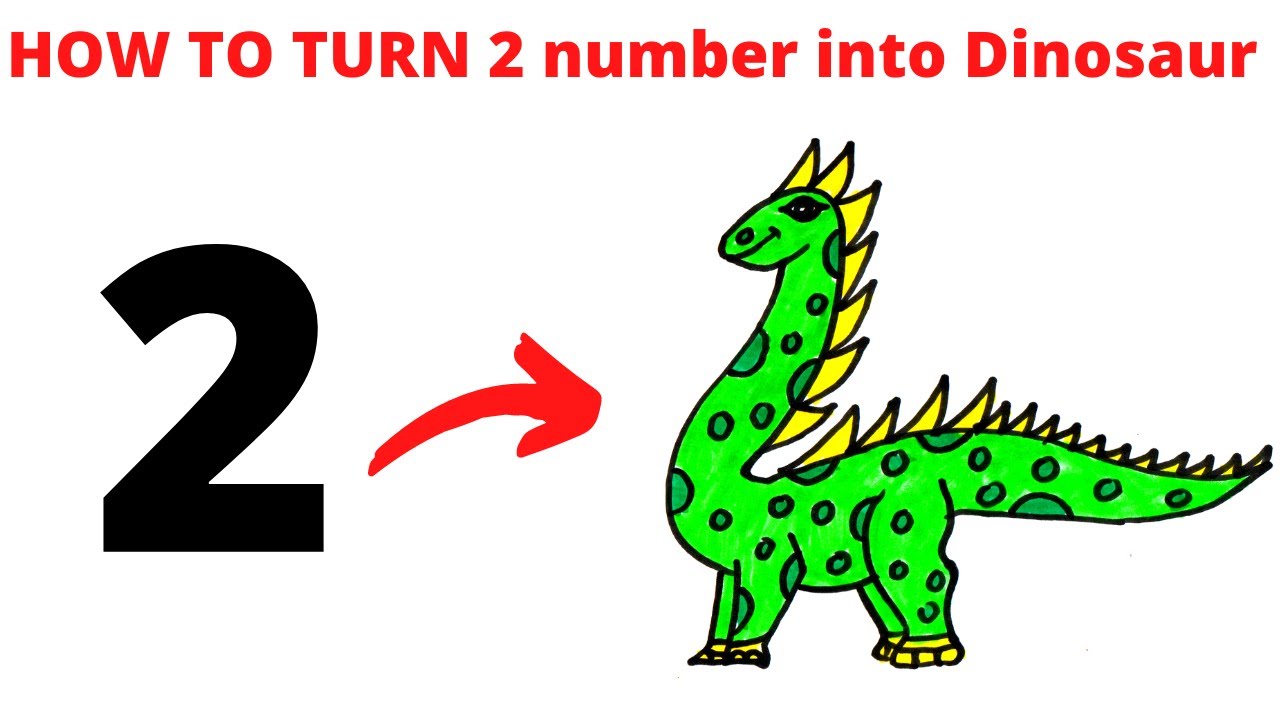How to Turn number 2 into Dinosaur easy step by step| easy step by step ...