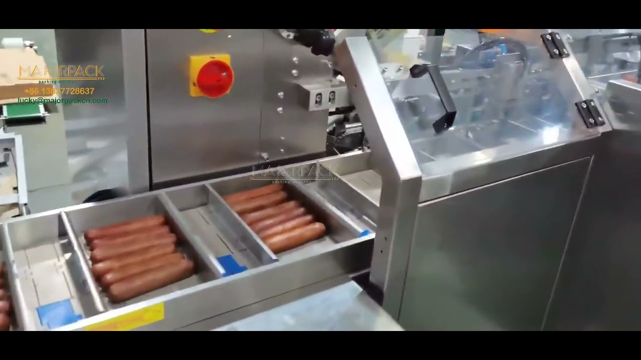 sausage turning dish arrange and cartoning packing machine Majorpack香肠 ...