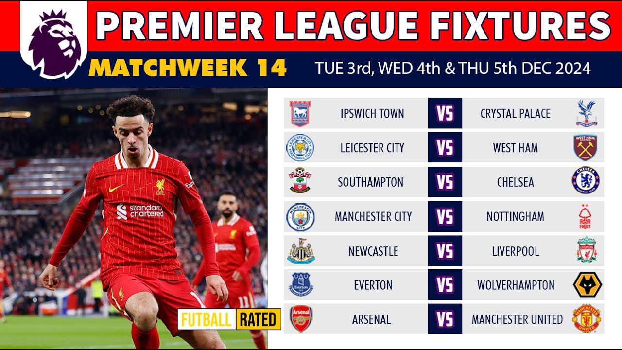 EPL FIXTURES - Premier League Matchweek 14 - EPL Table Standings - EPL Fixtures Today 2024/25 ...