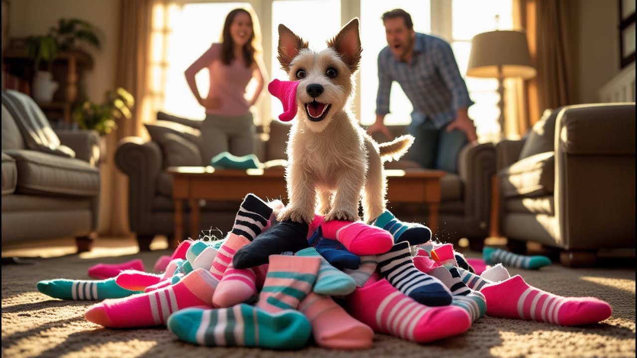 A mischievous puppy keeps stealing socks, leading to a funny household ...
