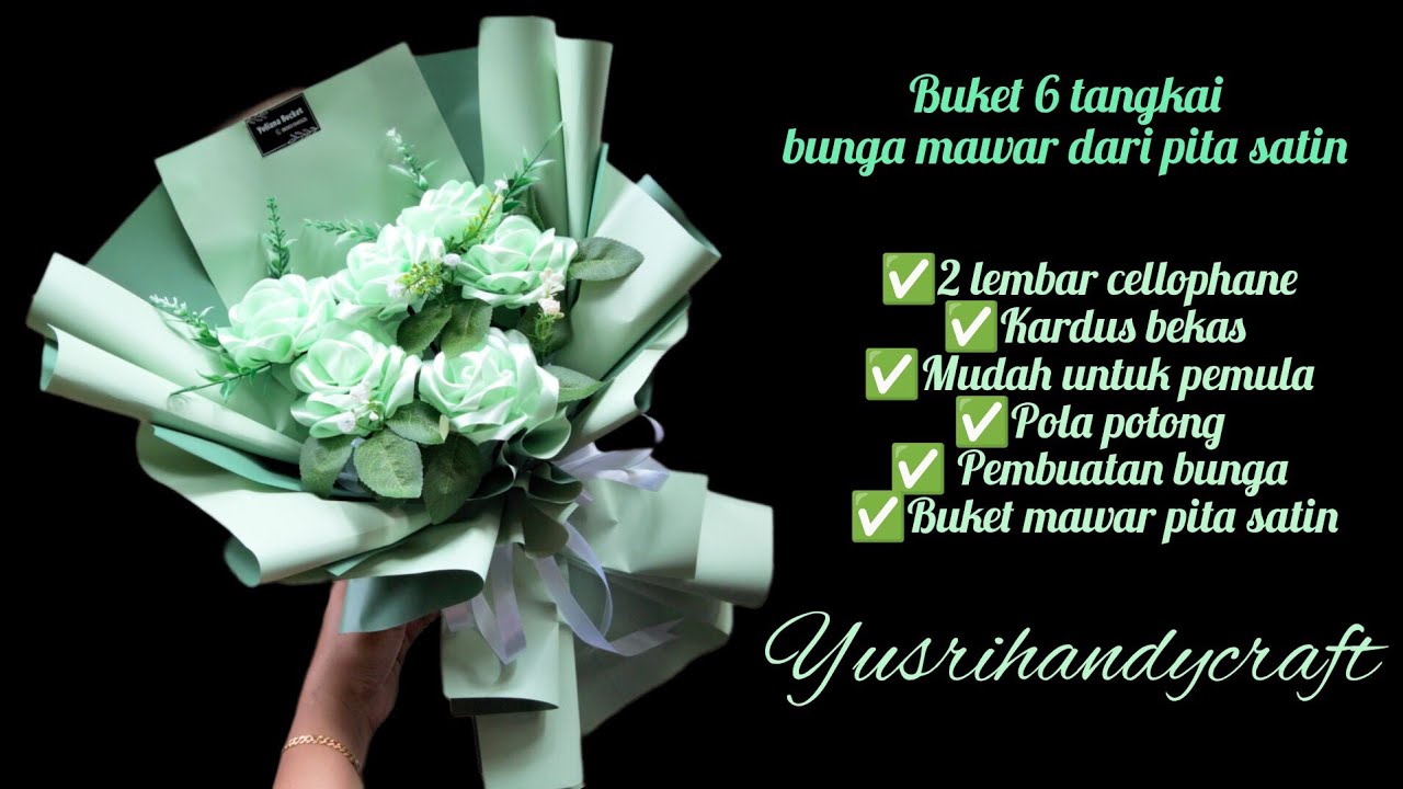 buket 6 tangkai bunga mawar dari fita satin| buket bunga tema hijau ...