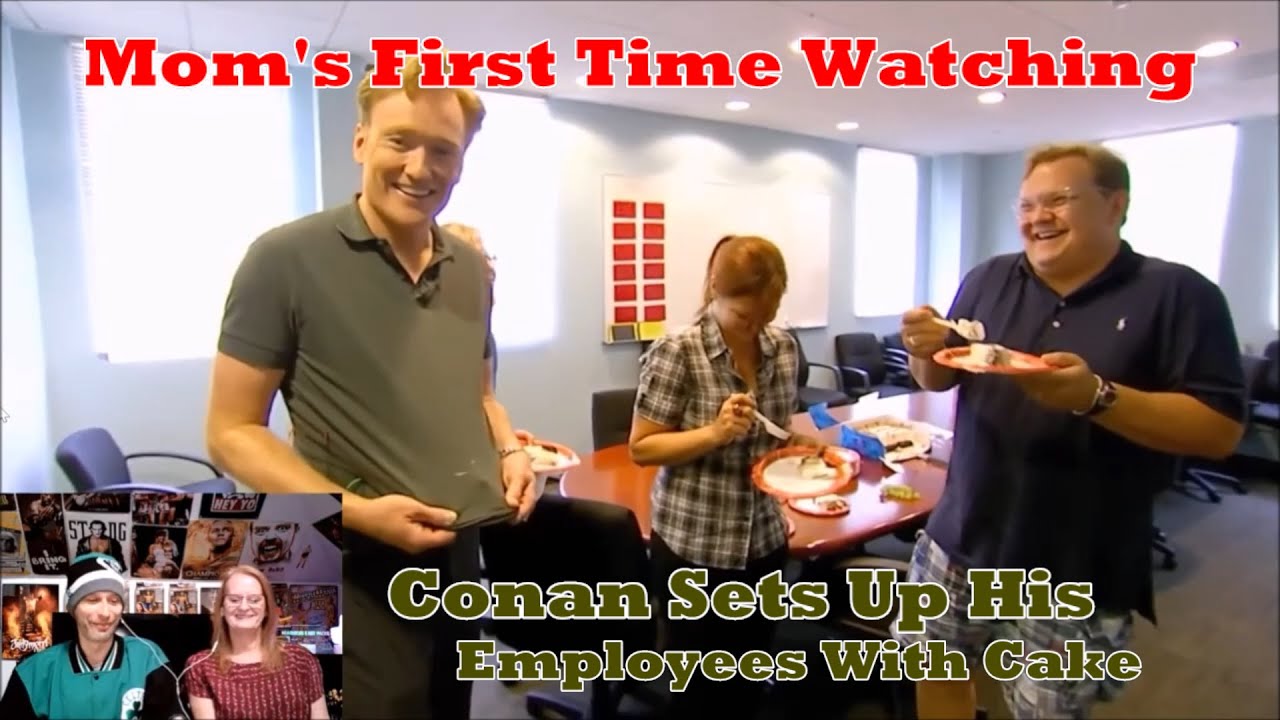 Mom's First Time Watching: Conan Sets Up His Employees With Cake - YouTube