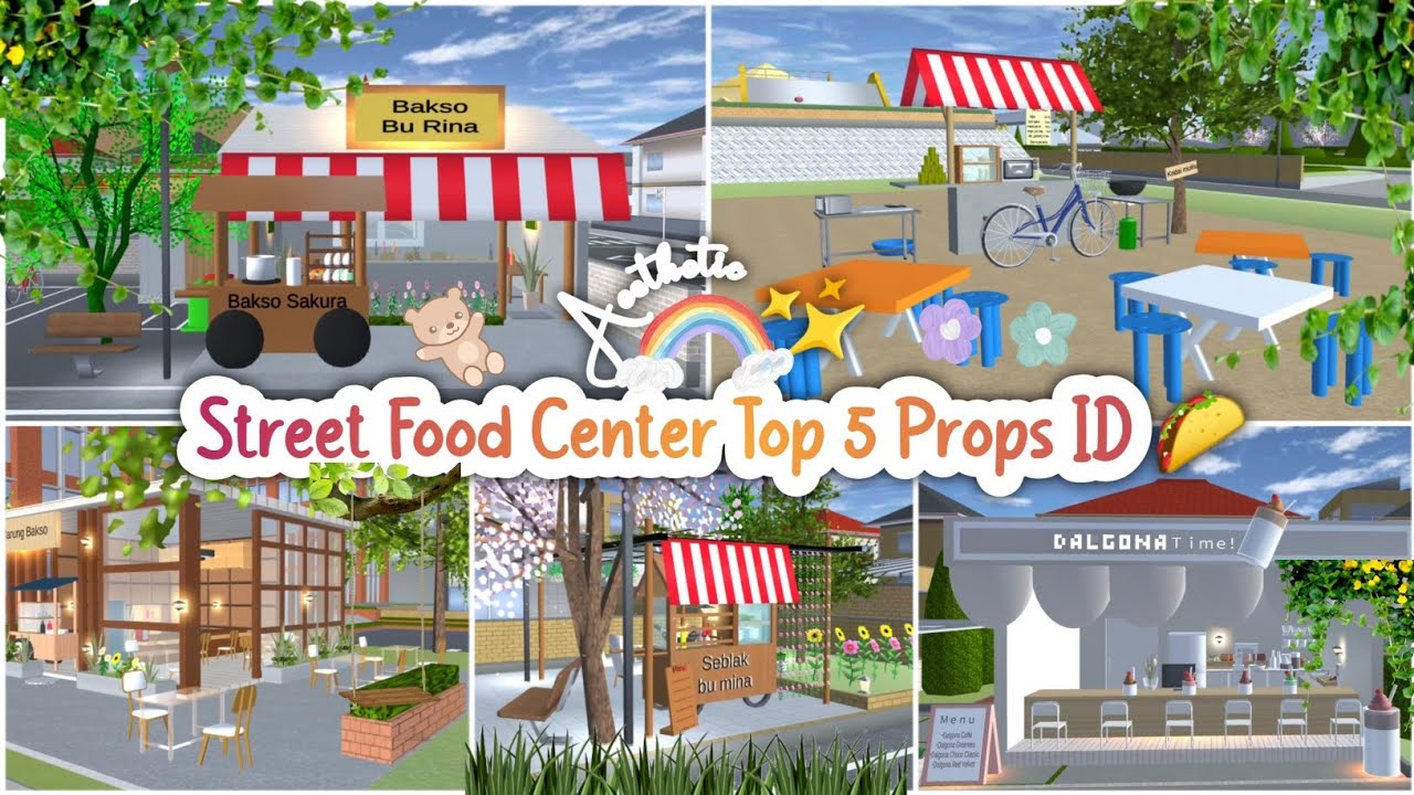 Street Food Center Top 5 Props ID 🌮 Aesthetic : Sakura School Simulator ...