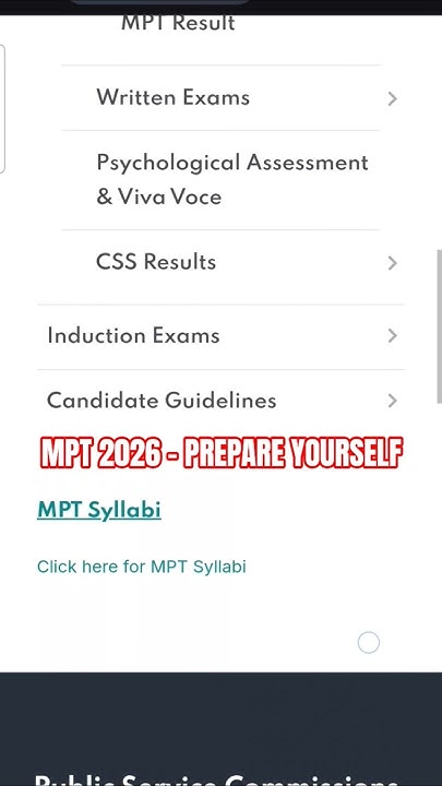 MPT 2026 Syllabus and Sample Paper by FPSC | CSS Screening Test MPT # ...