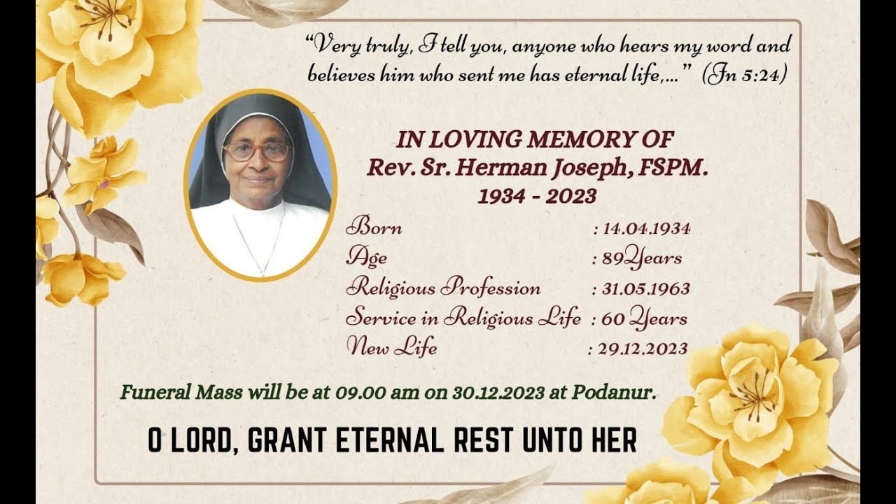 Live Funeral Mass | Rev.Sr.Herman Joseph - FSPM - YouTube