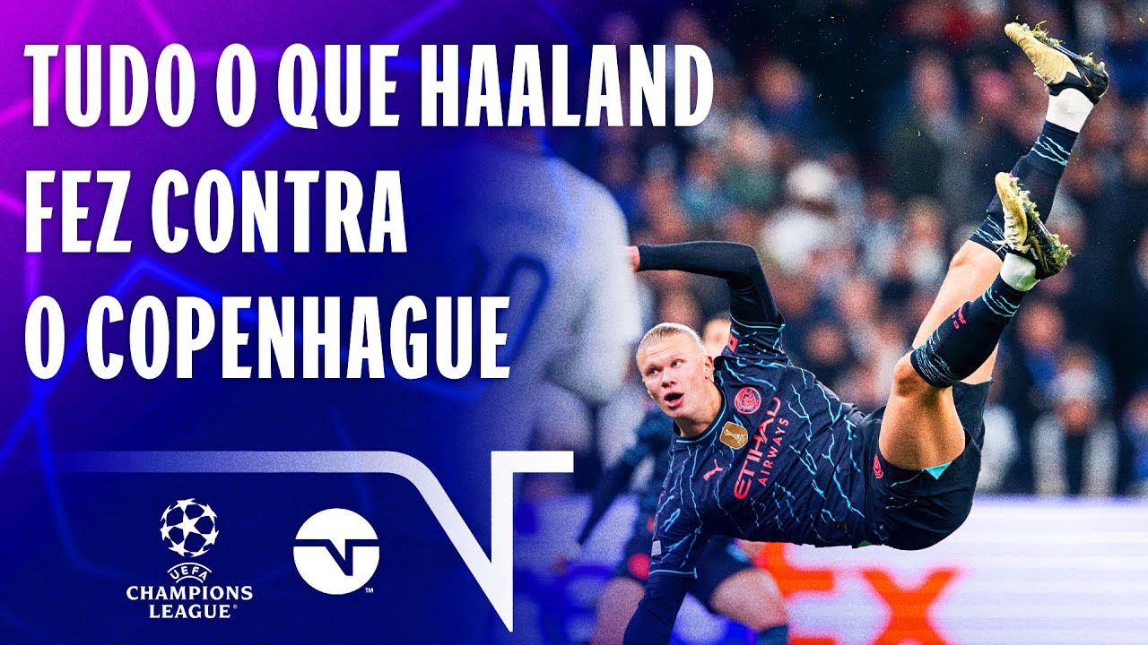 HAALAND TENTOU CHUTE VOADOR, ACERTOU O TRAVESSÃO E PAROU NO GOLEIRO ...