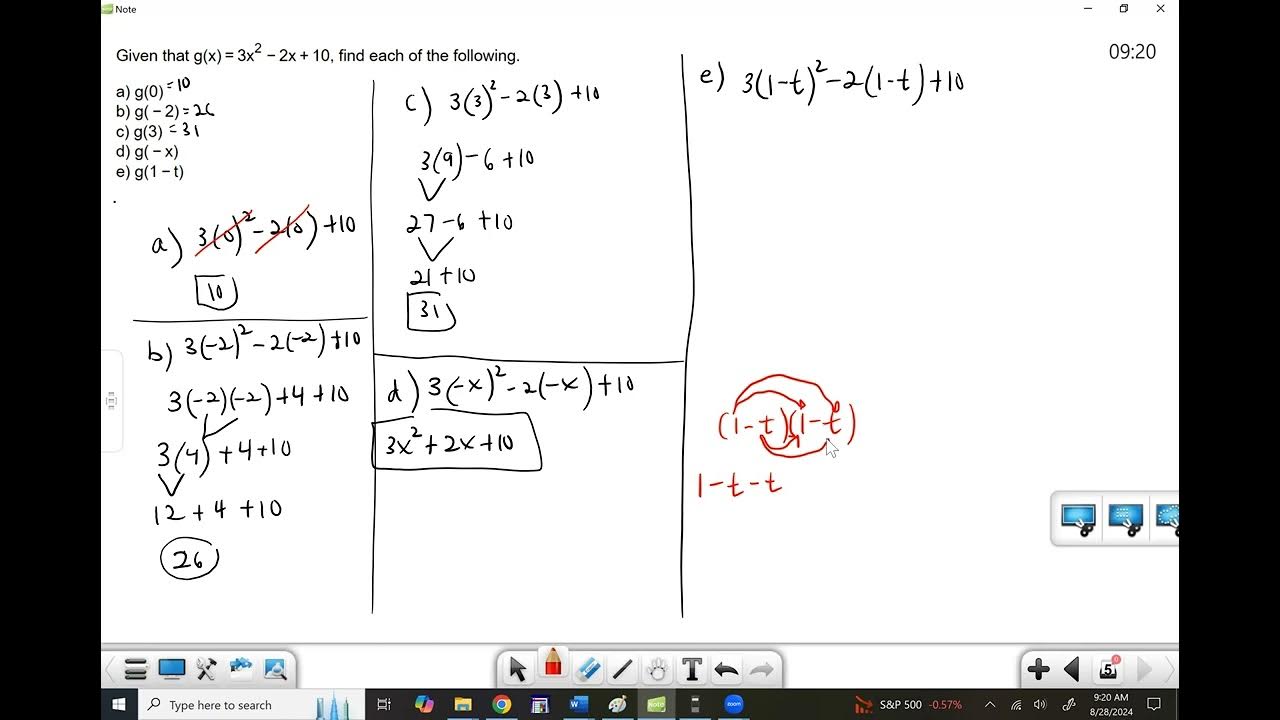 HW 1.2 #5 Using Function Notation to Evaluate a Function at a Value ...