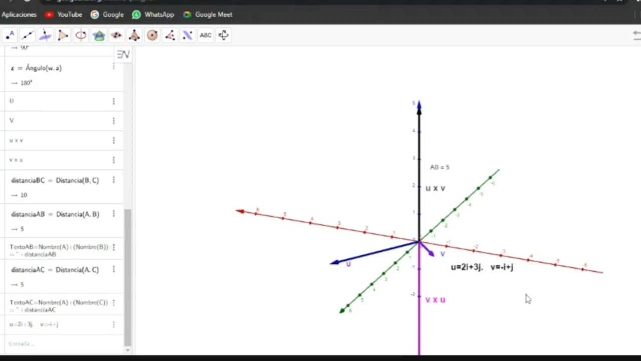 producto cruz de vectores en r2 en plano 3D (Geogebra) álgebra. - YouTube