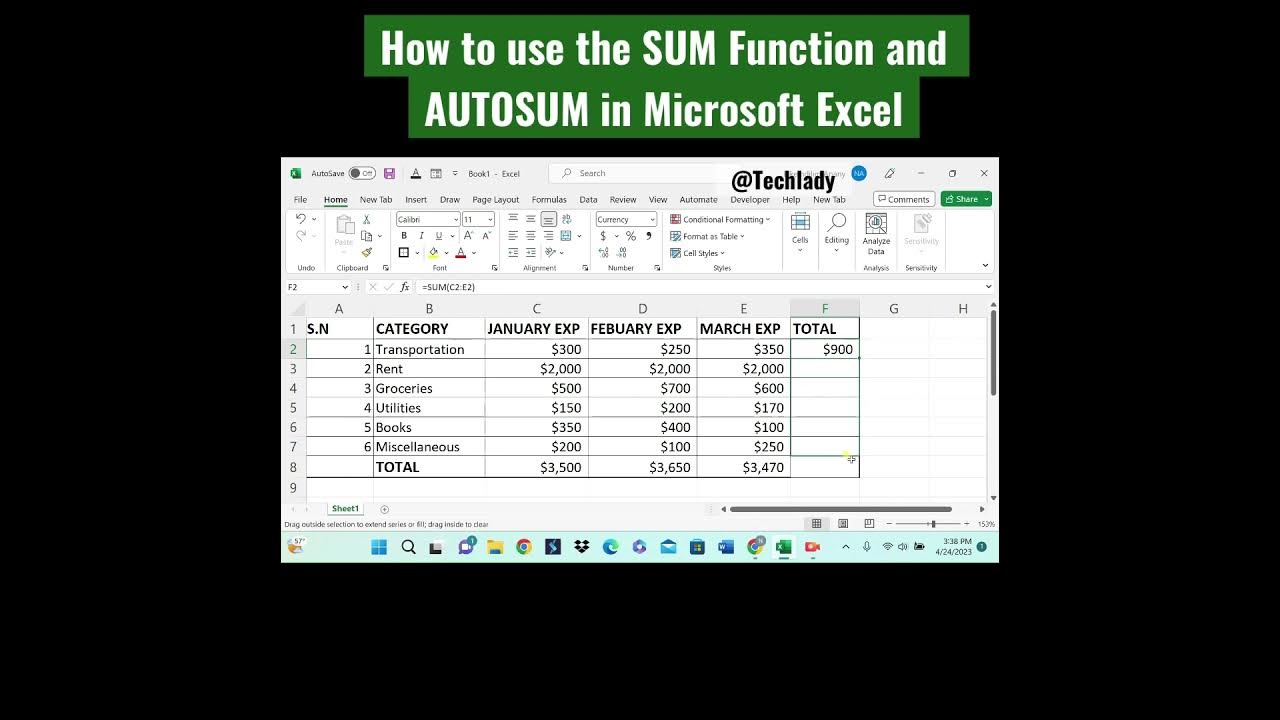 How To Use The Sum Function And Autosum In Excel Exceltips Excel Sumfunction Autosum Shorts 
