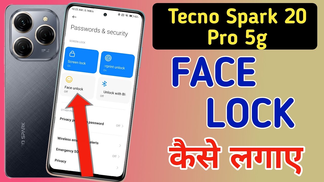 Tecno spark 20 pro 5g me face lock kaise lagaye / Tecno spark 20 pro me ...