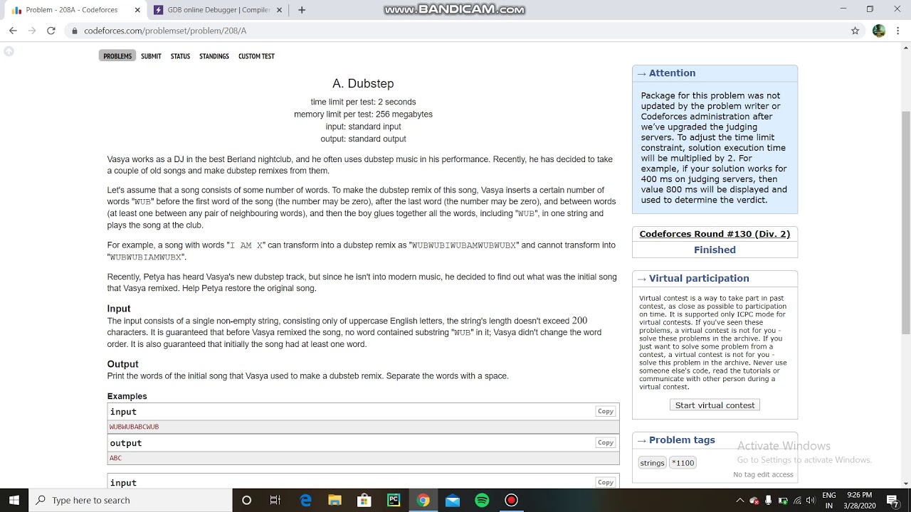 Codeforces : Dubstep -208/A - YouTube