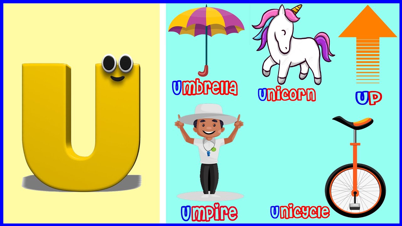 5 Words from Letter U | U for Umbrella | A to Z 5 Words | Kids Learning ...